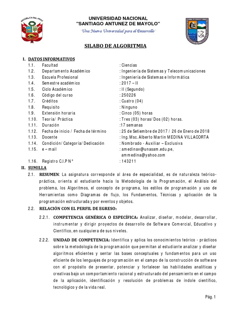 Silabo de Algoritmia | PDF | Algoritmos | Programación de computadoras