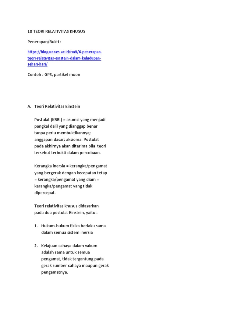 18 Teori Relativitas Khusus - 1 Kolom - Untuk Diisi | PDF