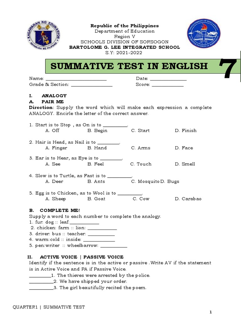 Summative-English Q1-G7 | PDF