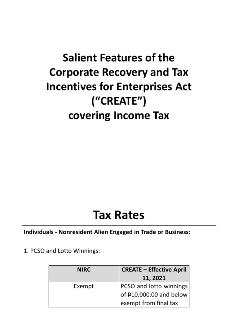 CREATE Income Tax Notes 5.29.21 | PDF | Dividend | Taxes