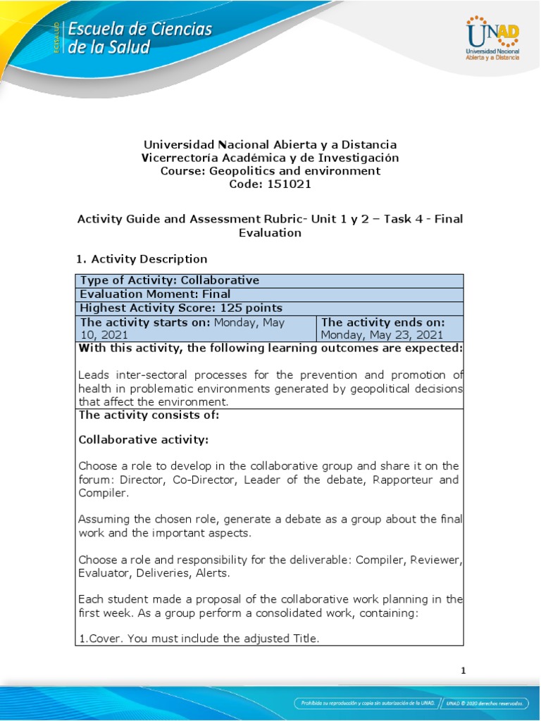 Activity Guide and Assesment Rubric - Unit 1 y 2 - Task 4 - Final ...