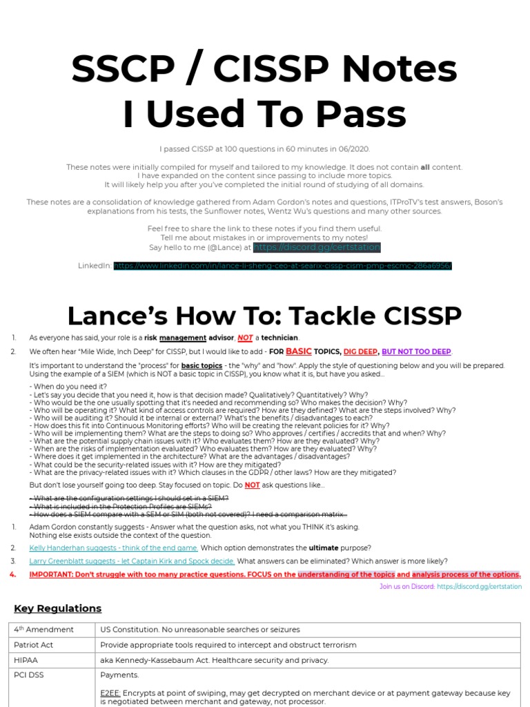 CISSP Lance Notes | PDF | Transport Layer Security | Computing