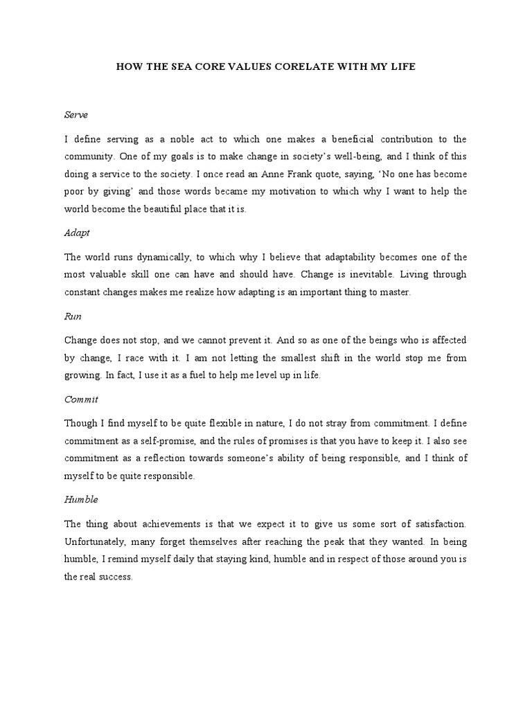 Essay Core Values | PDF | Career & Growth | Self-Improvement