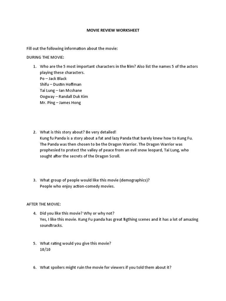 Movie Review Worksheet | PDF