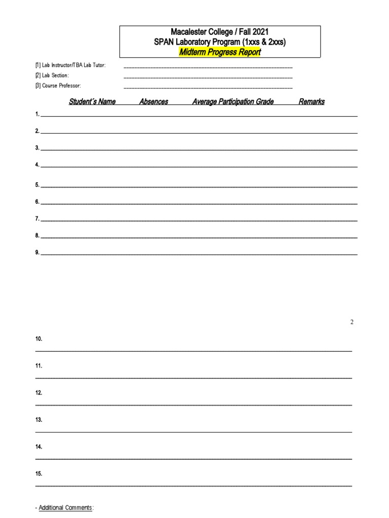 Macalester College / Fall 2021 SPAN Laboratory Program (1xxs & 2xxs) Midterm Progress Report | PDF