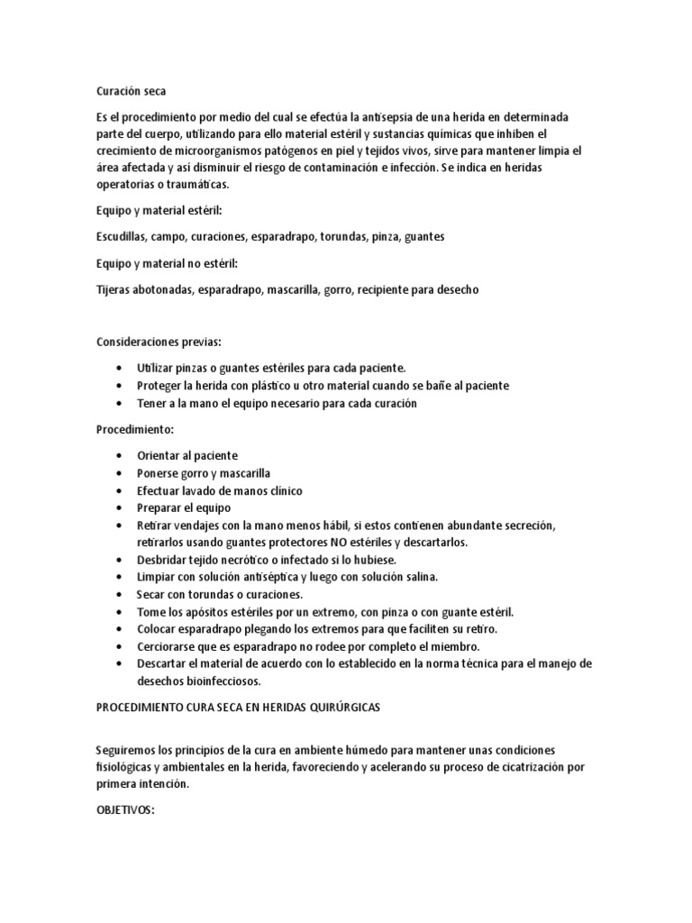Curación en seco de heridas | PDF | Herida | Lavado de manos