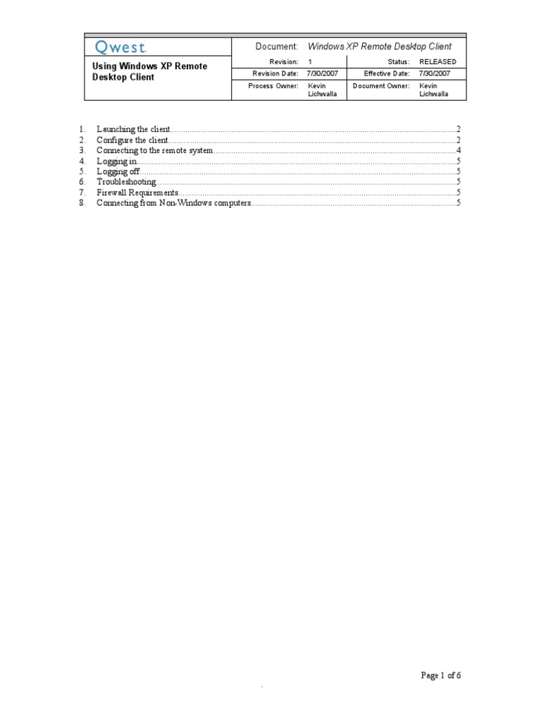 Remote Desktop Connection Instructions | PDF | Internet Protocol Based Network Software | Remote ...