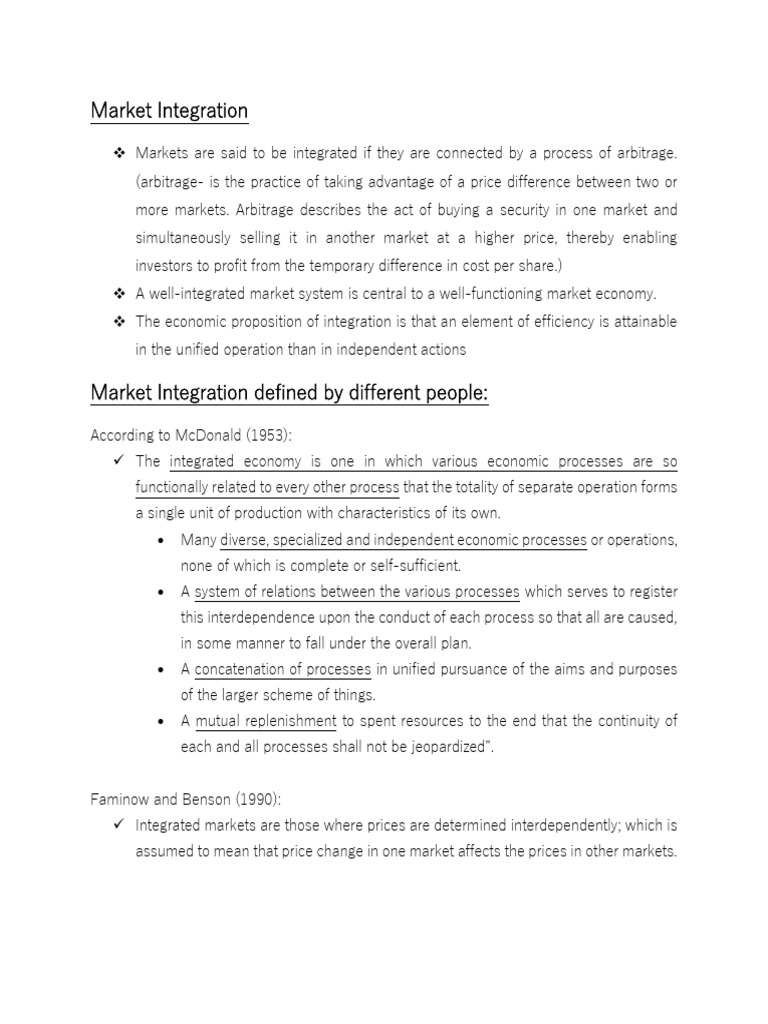 Market Integration | PDF | Market (Economics) | Mergers And Acquisitions