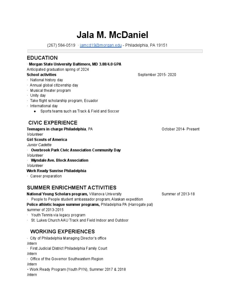 Jala Mcdaniel Resume 2020-21 2 | PDF
