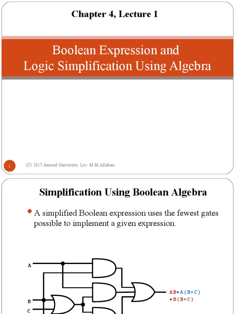 Chapter 4 Lecture 1 Boolean Expression And Logic Simplification Pdf Theory Of Computation