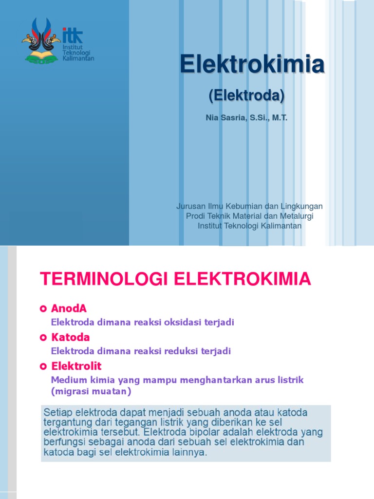 Jenis dan Proses Elektroda dalam Elektrokimia | PDF | Metode & Bahan Ajar | Sains & Matematika
