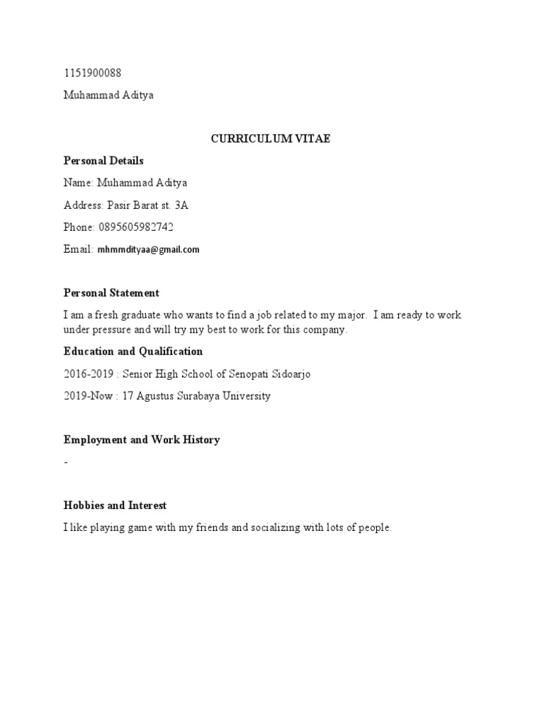 Curriculum Vitae Personal Details | PDF