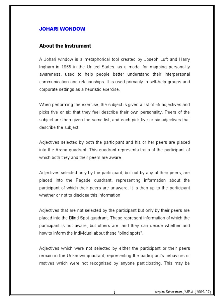 Johari Window | PDF | Career & Growth