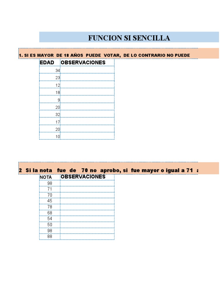 EJERCICIO CLASE FUNCIÓN SI SENCILLA CON Y - O Y ANIDADA-MIXTAf | PDF