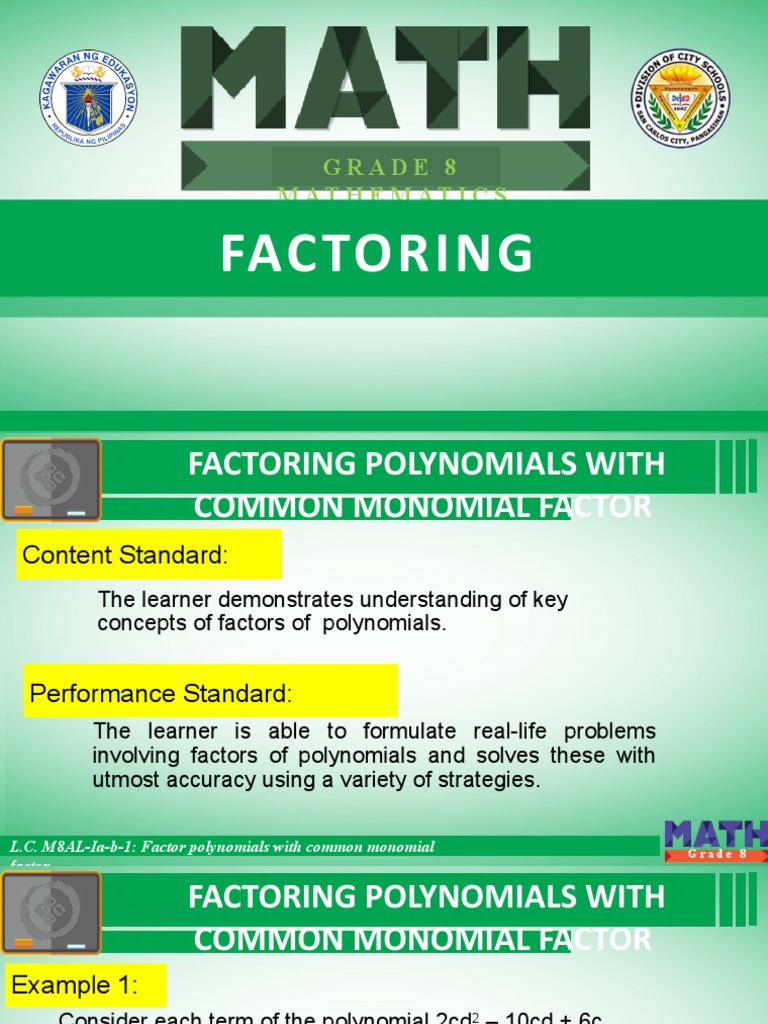 Factoring Polynomials With Common Monomial Factor Pdf Factorization Mathematics Of Computing