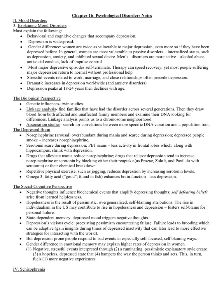 Chapter 16 - Psychological Disorders Notes | PDF | Mental Disorder ...