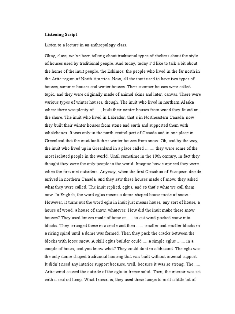 Listening Script (Tugas) | PDF | Inuit