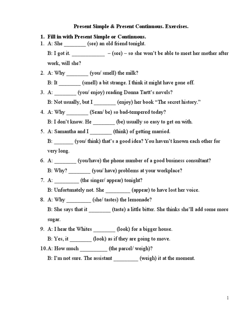 State Verbs. Additional Exercises | PDF