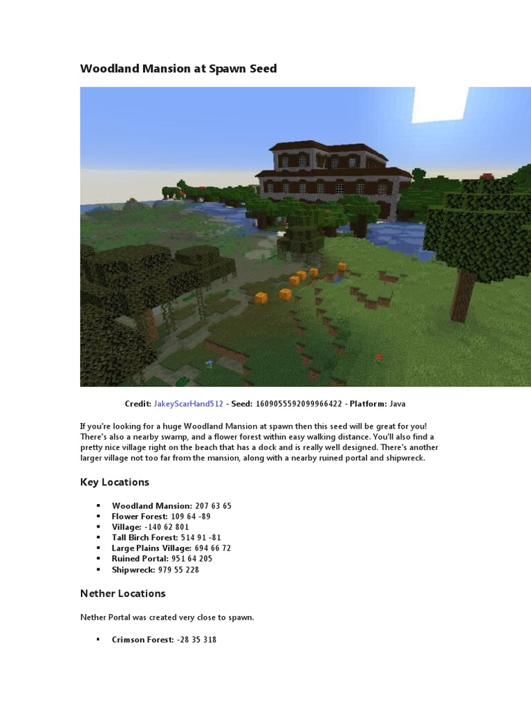 Minecraft Woodland Mansion at Spawn Seed | PDF