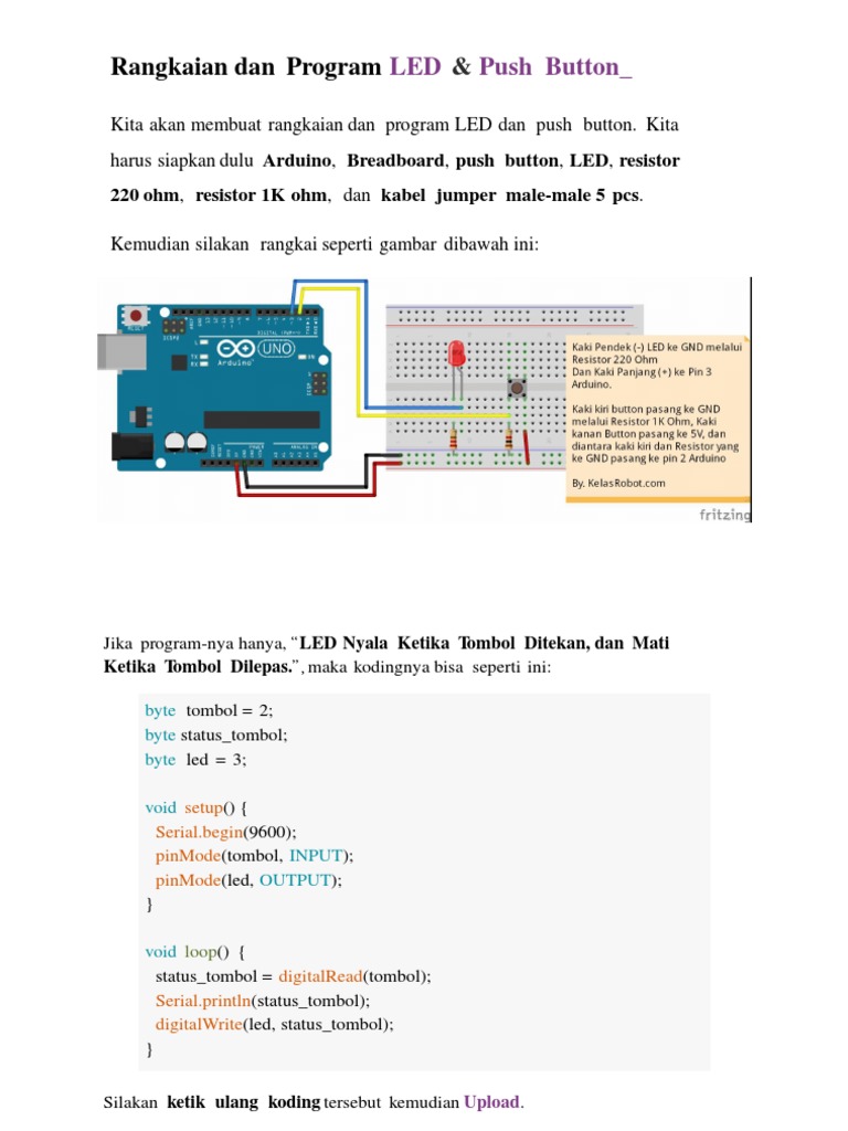 Rangkaian Dan Program LED & Push Button | PDF | Teknologi & Rekayasa