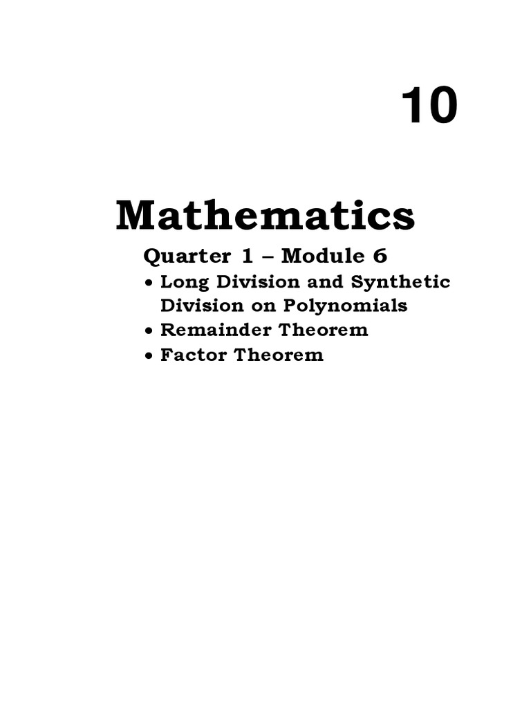 Math 10 q1 WK 6 Module 6 Division of Polynomials | PDF | Division ...