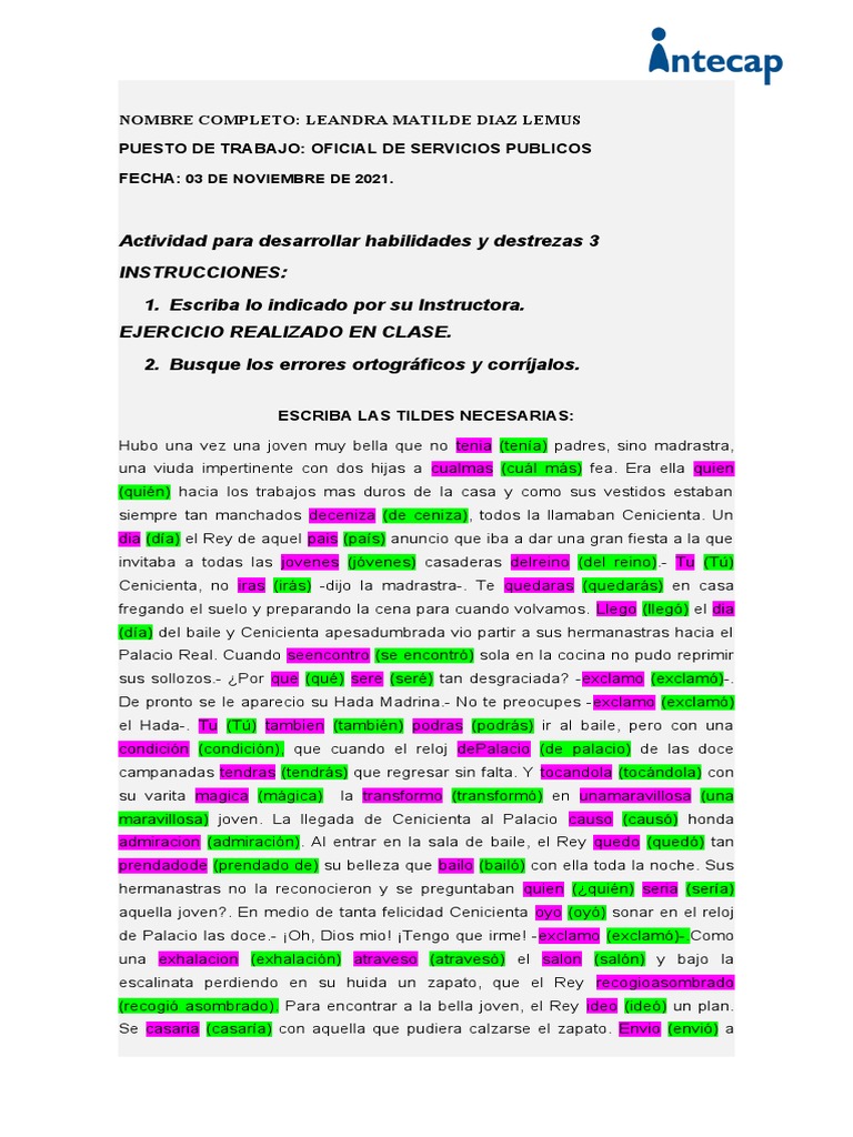 Tarea de Corregir, Práctica de Ortografía | PDF