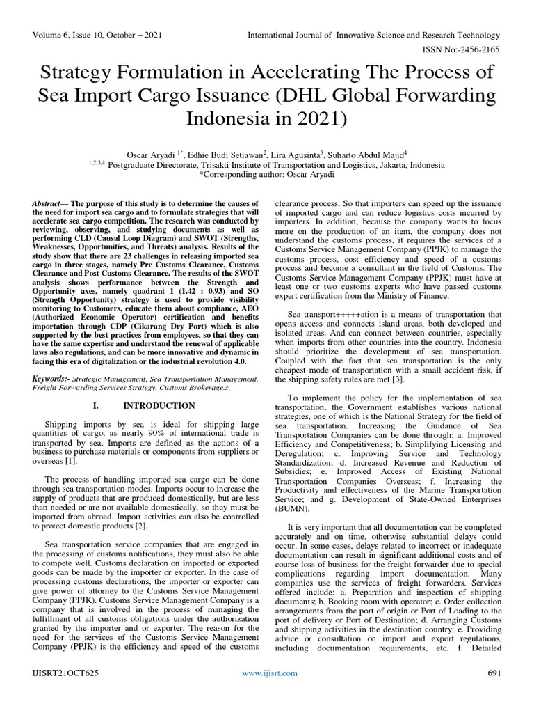 Strategy Formulation in Accelerating The Process of Sea Import Cargo ...