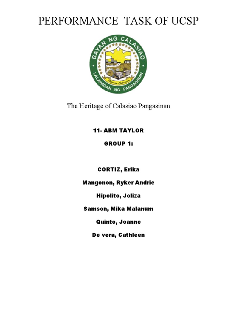 Performance Task of Ucsp: The Heritage of Calasiao Pangasinan | PDF | Philippines | Southeast Asia