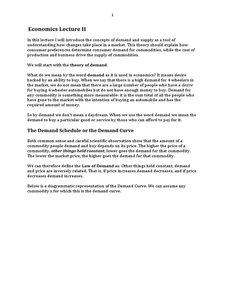 Economics Lecture II | PDF | Demand | Supply (Economics)