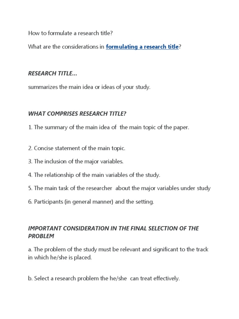 How To Formulate Research Title | PDF | Dependent And Independent ...