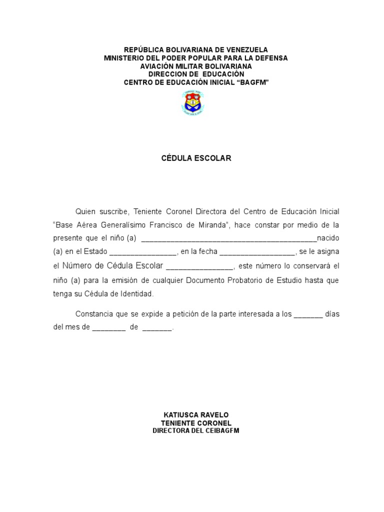Constancia Cedula Escolar | PDF