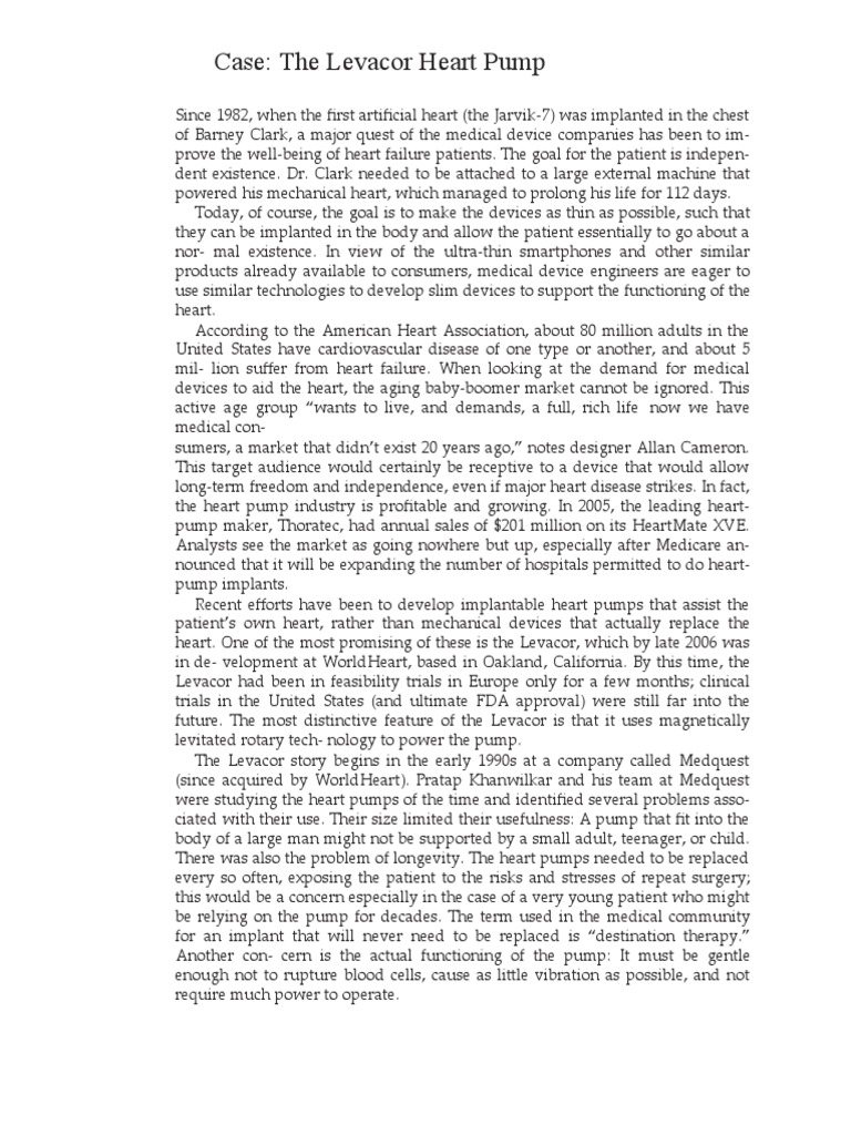 Chap02 Case The Levacor Heart Pump | PDF | Heart | Medicine