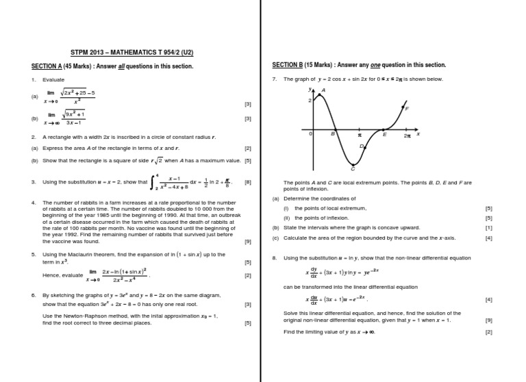 STPM 2013 - MATHEMATICS T 954/2 (U2) : y X X X y | PDF | Equations ...