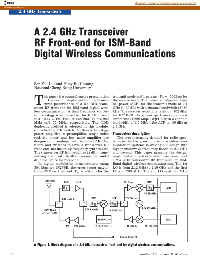 A 2.4 GHZ Transceiver RF Front-End For Ism-Band Digital Wireless ...