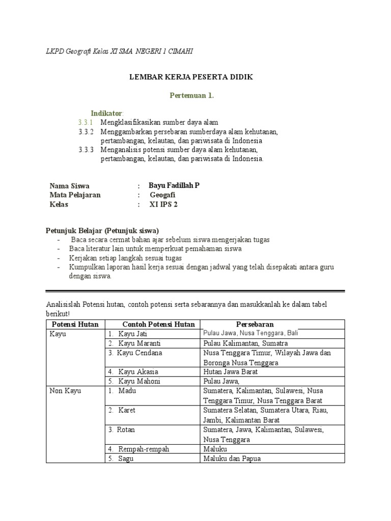 LKPD Geografi Kelas XI SMA NEGERI 1 CIMAHI | PDF