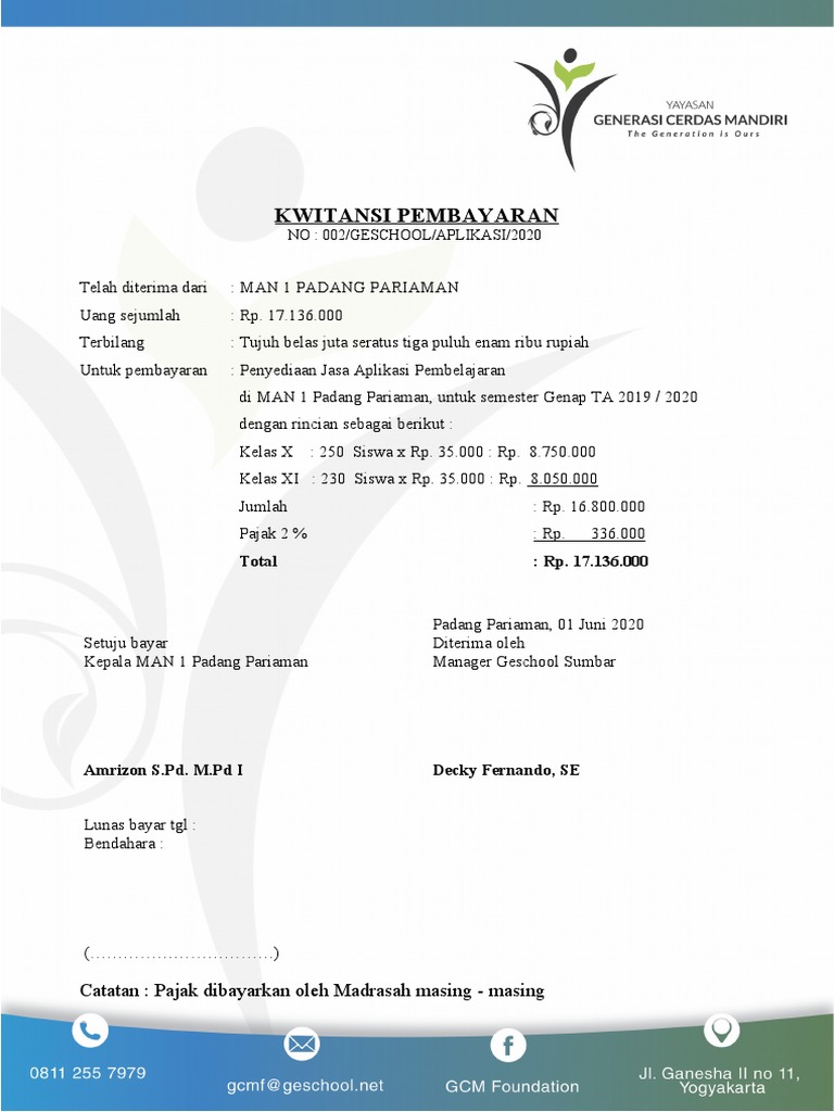 Contoh Pengisian Kwitansi | PDF