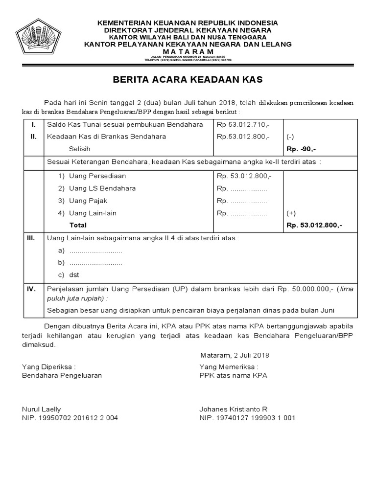 Ba Keadaan Kas Diatas 50JT | PDF