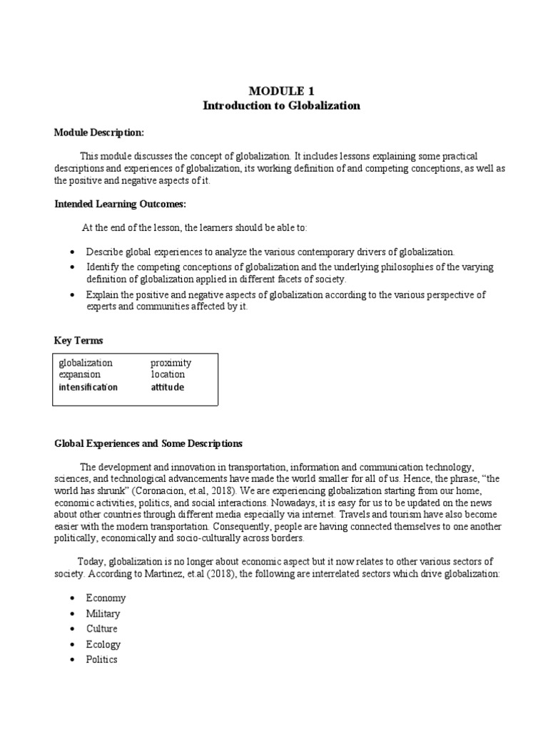 Introduction To Globalization: Module Description | PDF | Globalization ...