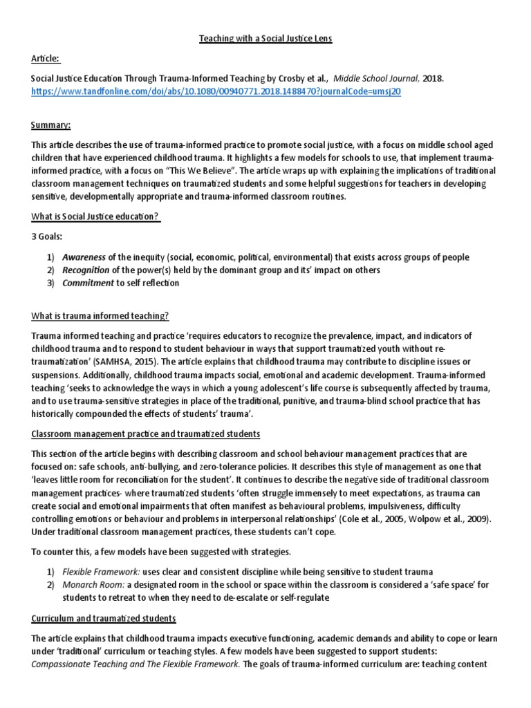 Teaching With A Social Justice Lens | PDF | Psychological Trauma ...
