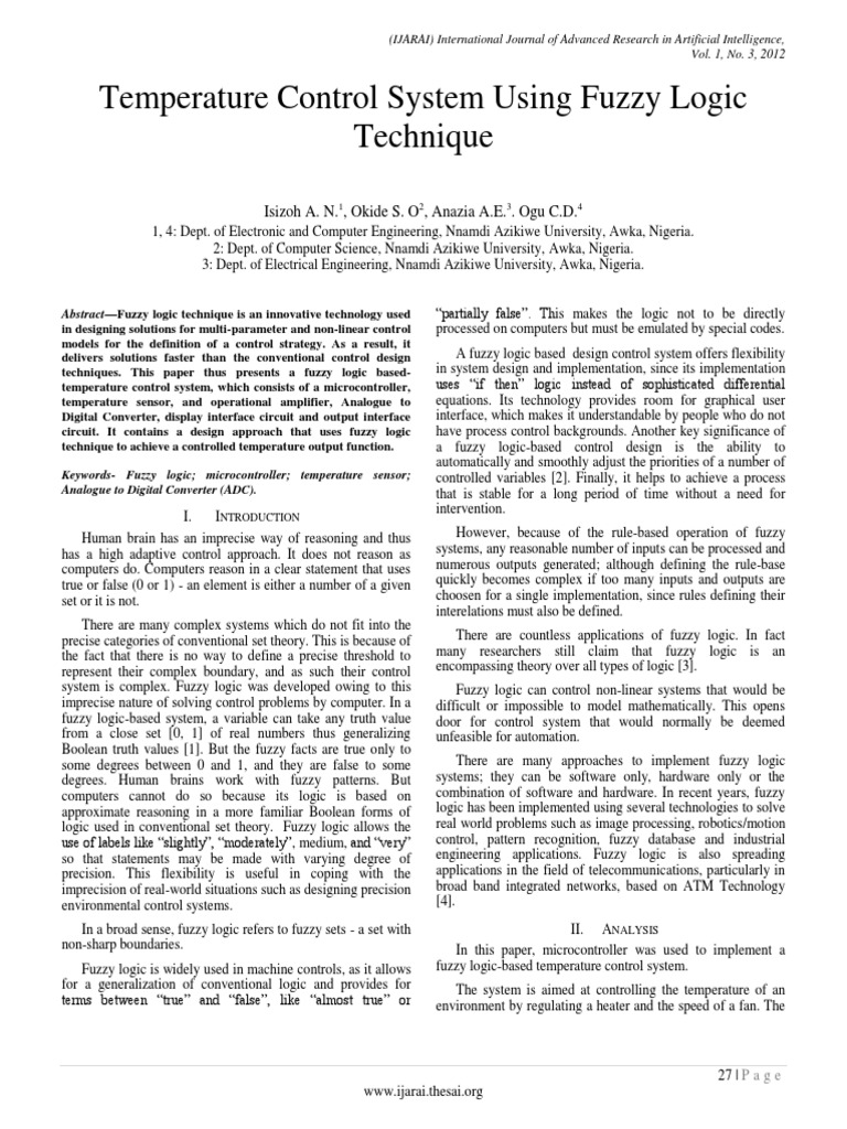 Temperature Control System Using Fuzzy Logic Techn Pdf Fuzzy Logic