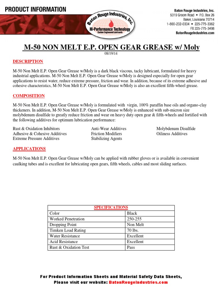 GRASA M-50-Non-Melt-E.P.-Open-Gear-Grease-with-Moly-08 - 19 - 14 | PDF