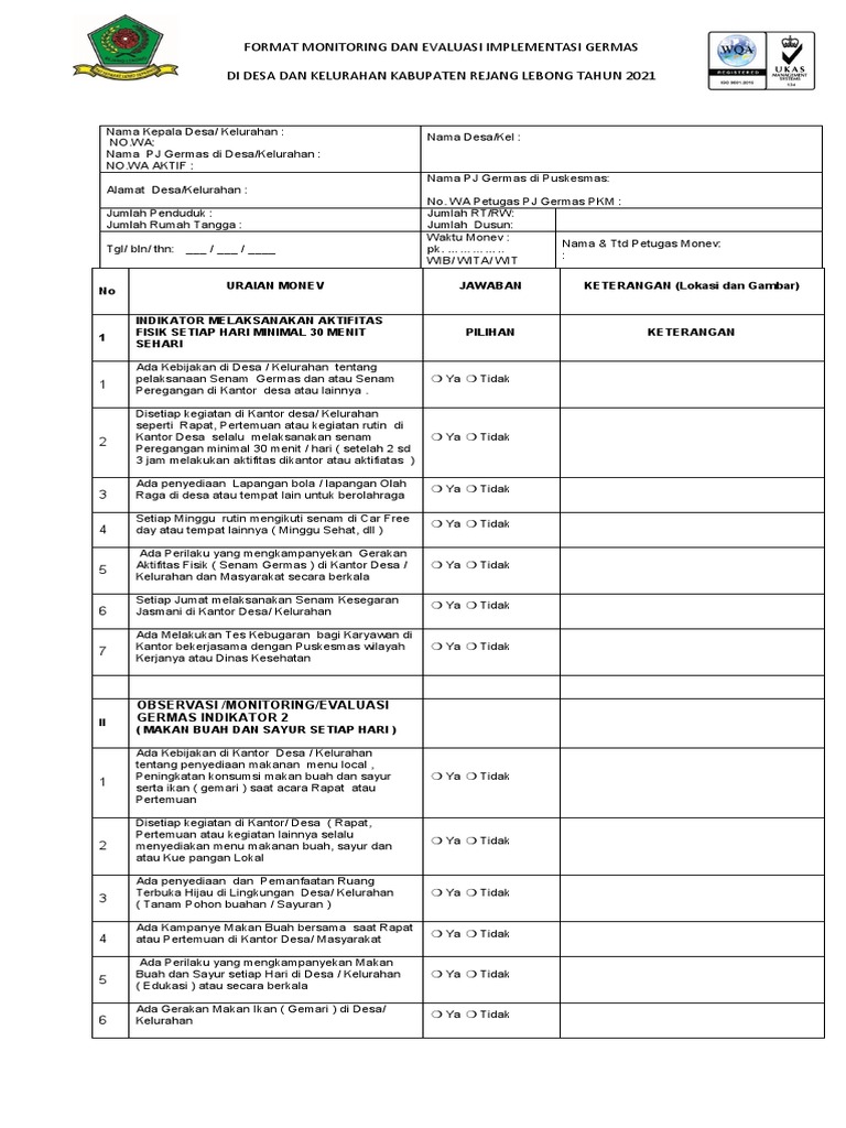 Format Monev Implementasi Germas Di Desa | PDF
