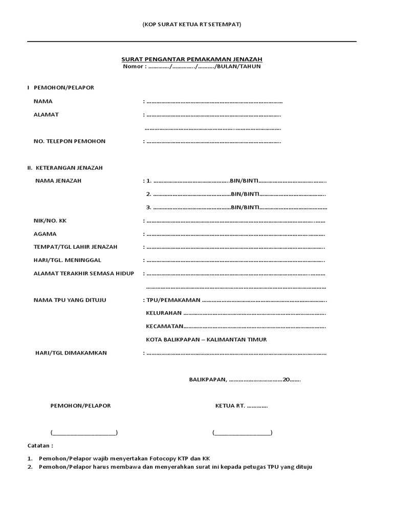 Surat Pengantar Kematian Dari RT | PDF