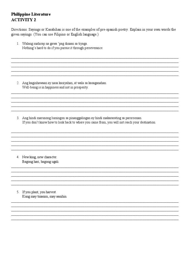 Philippine Literature Activity 2 | PDF | Philippines