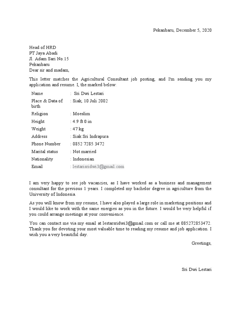 Application Letter Sri Dwi Lestari | PDF