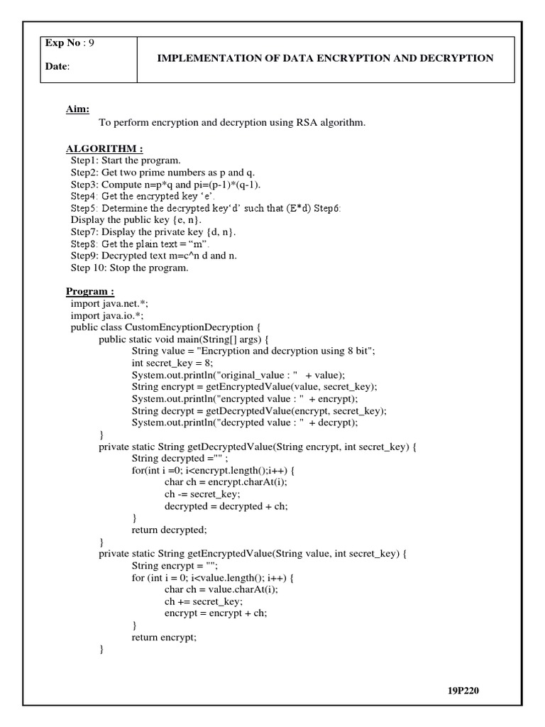 To Perform Encryption and Decryption Using RSA Algorithm | PDF ...