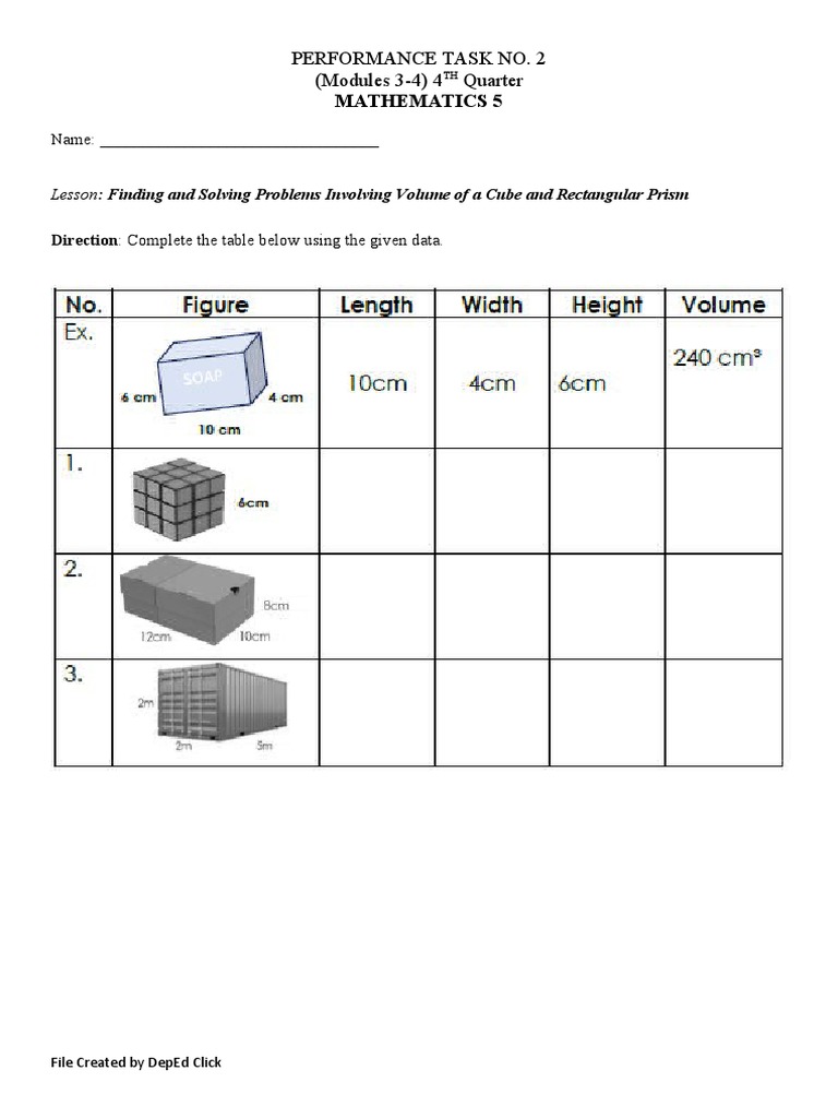 Performance Task No. 2 (Modules 3-4) 4 Quarter: Mathematics 5 | PDF