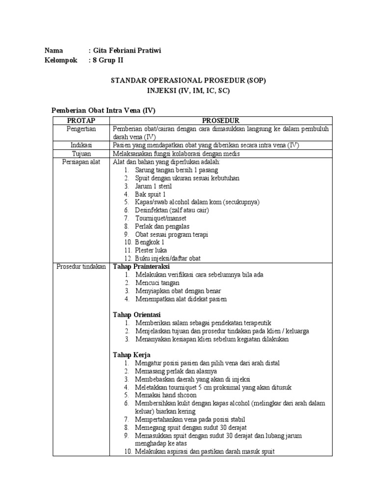 Sop Injeksi (Iv, Im, Ic, SC) | PDF | Kesehatan Holistik