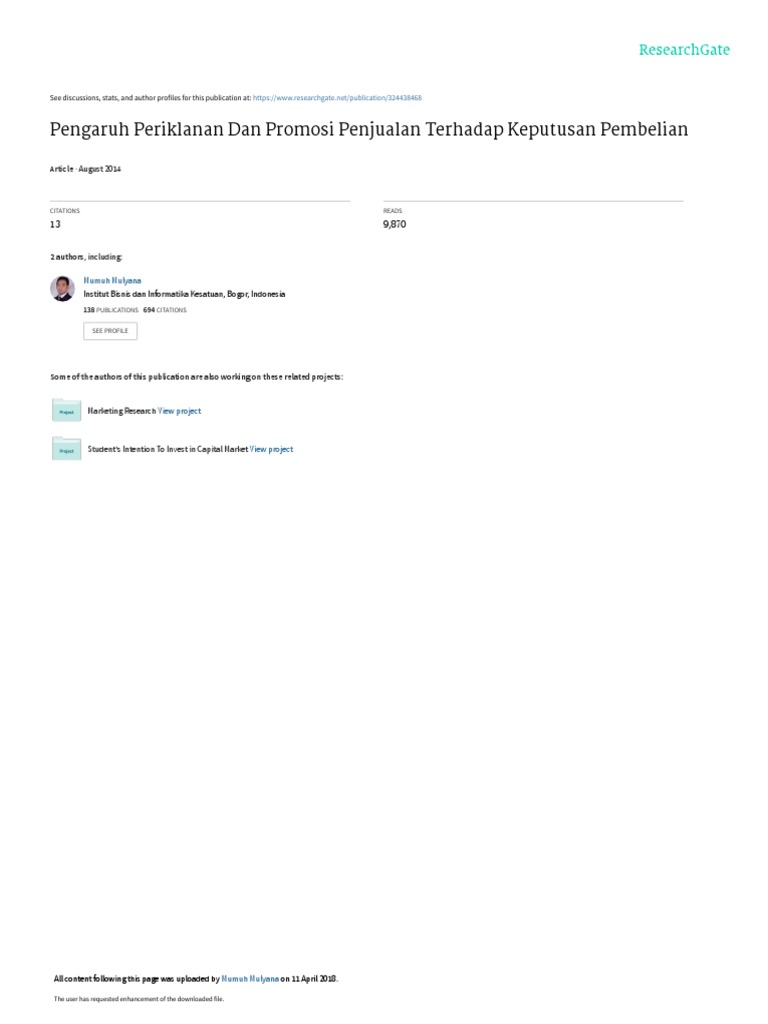 Pengaruh Periklanan Dan Promosi Penjualan Terhadap Keputusan Pembelian | PDF | Sales | Marketing