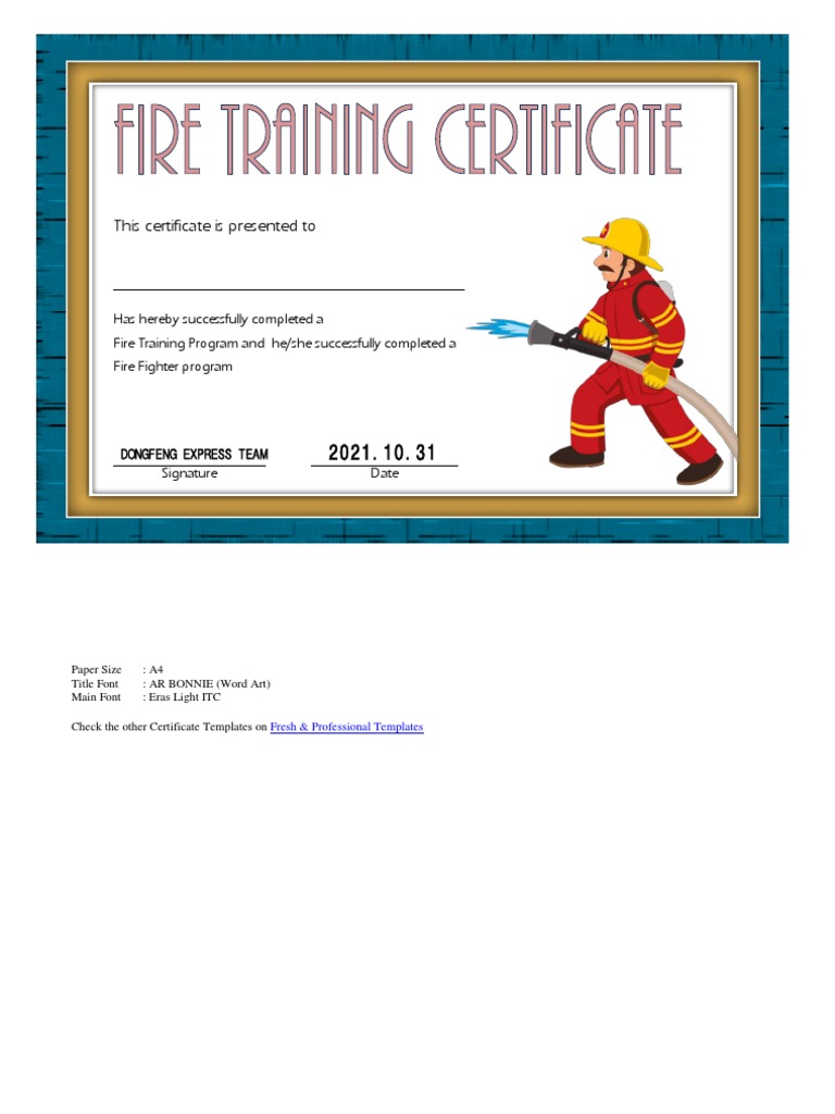 Fire Fighter Training Certificate Template 3 | PDF